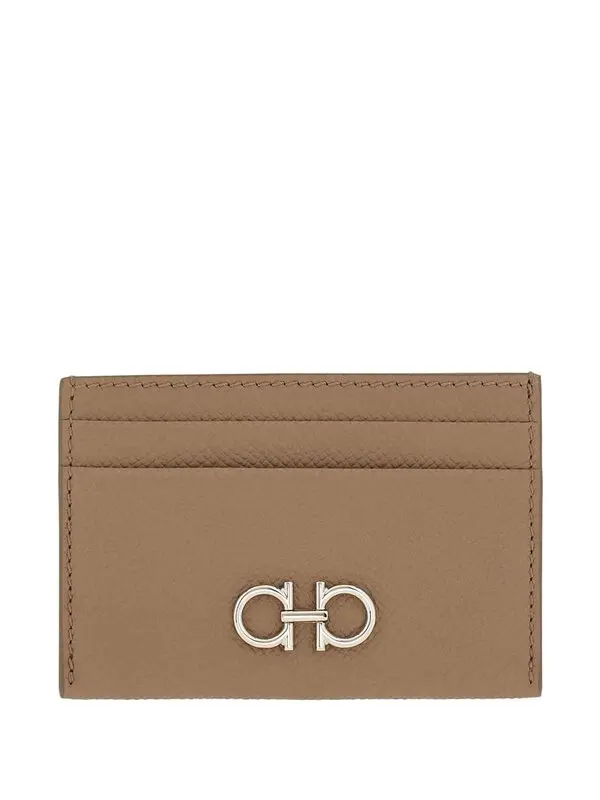 FERRAGAMO Gancini Grained Leather Card Holder - Gray