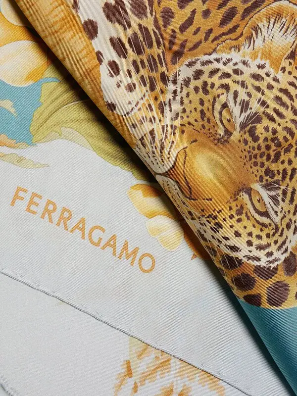 FERRAGAMO Jungle Print Silk Scarf - Blue