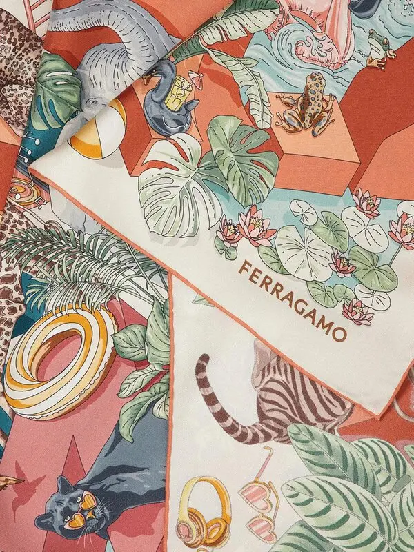 FERRAGAMO Jungle Party Print Silk Scarf