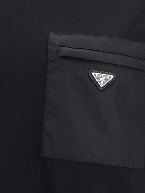 Prada Cotton Crewneck T-shirt With Pocket Detail - Black