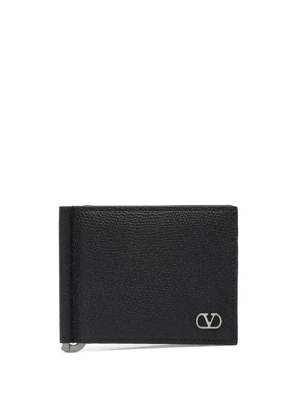 Valentino Garavani Vlogo Grained Leather Bi-fold Card Holder With Money Clip - Black