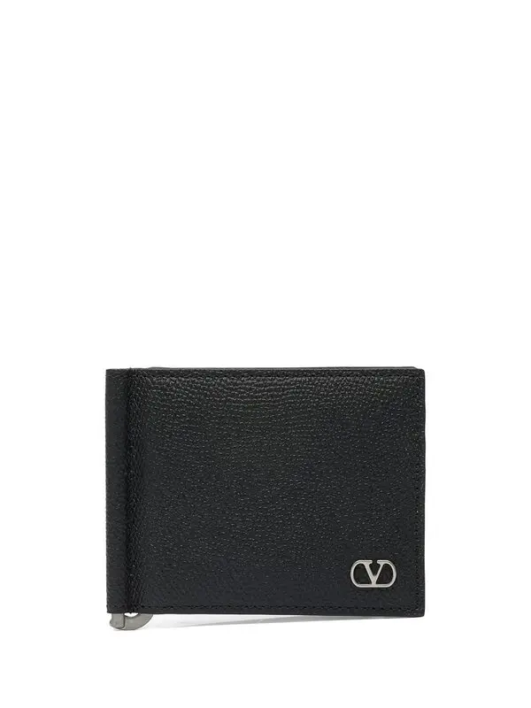 Valentino Garavani Vlogo Grained Leather Bi-fold Card Holder With Money Clip - Black