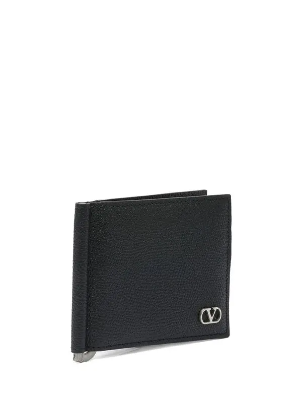Valentino Garavani Vlogo Grained Leather Bi-fold Card Holder With Money Clip