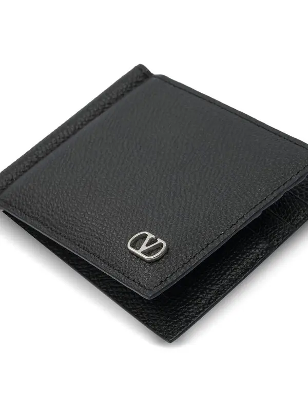 Valentino Garavani Vlogo Grained Leather Bi-fold Card Holder With Money Clip