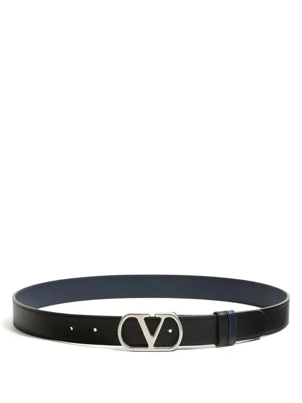 Valentino Garavani Vlogo Signature 30mm Reversible Shiny Leather Belt - Black