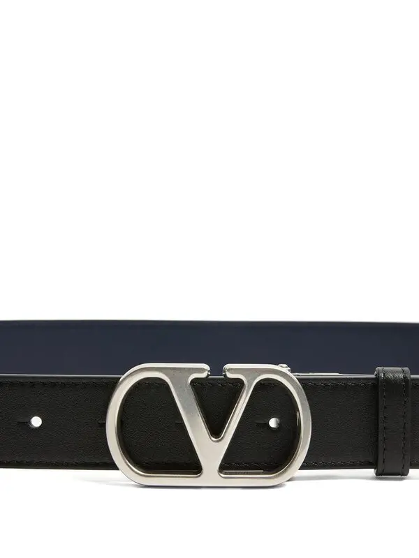 Valentino Garavani Vlogo Signature Shiny Leather Belt - Black