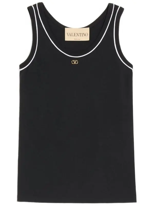 Valentino Garavani Cotton Jersey Top With Contrast Edging - Black