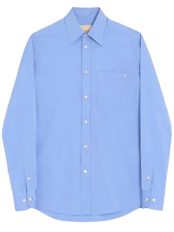 Valentino Garavani Oxford Cotton Shirt With Vgold - Blue