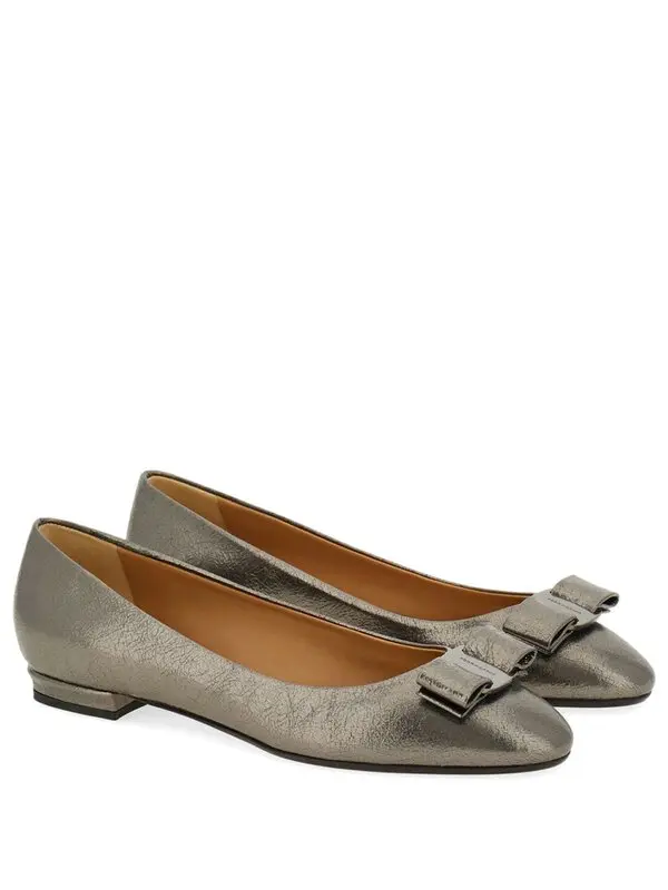 FERRAGAMO Varina Crackled Laminated Metallic Leather Ballet Flat