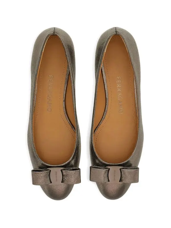 FERRAGAMO Varina Crackled Laminated Metallic Leather Ballet Flat