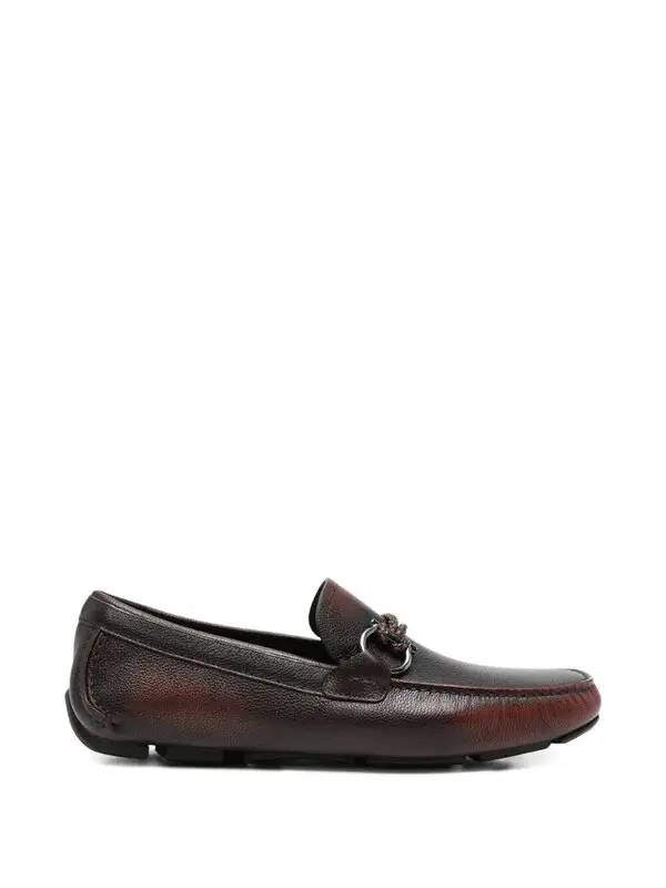 FERRAGAMO Sfumato Leather Driver Loafers With Horsebit Detail - Brown