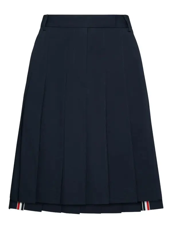 Thom Browne Pleated Wool Midi Skirt - Blue
