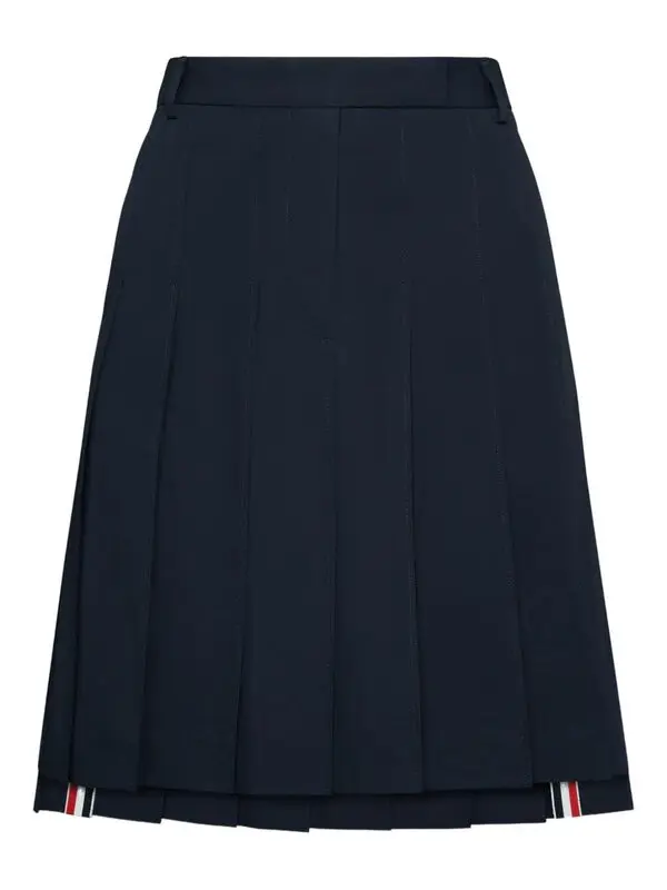 Thom Browne Pleated Wool Midi Skirt - Blue