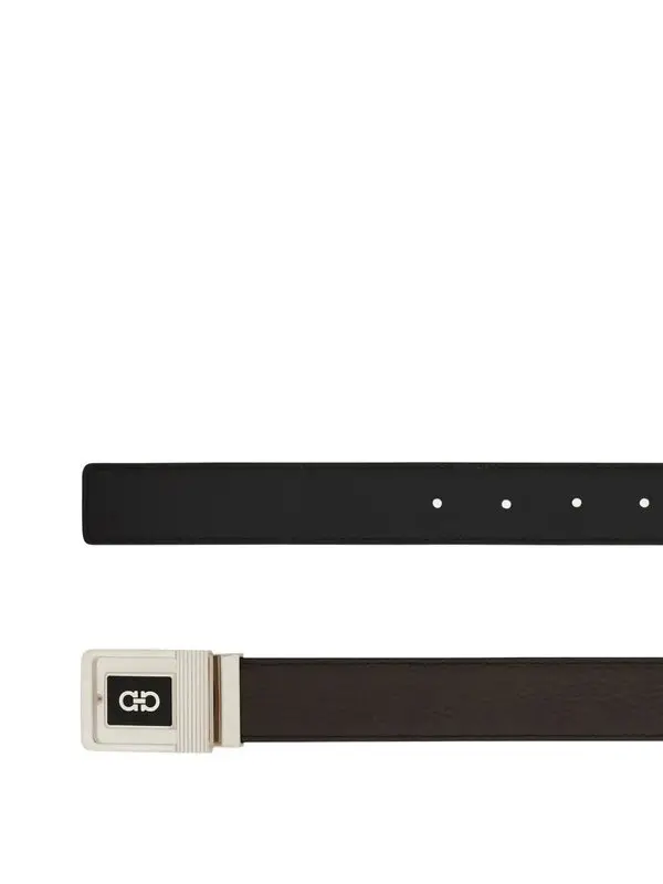 FERRAGAMO Double Square Reversible Leather Belt