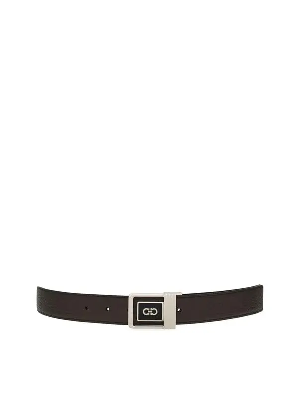 FERRAGAMO Double Square Reversible Leather Belt - Brown