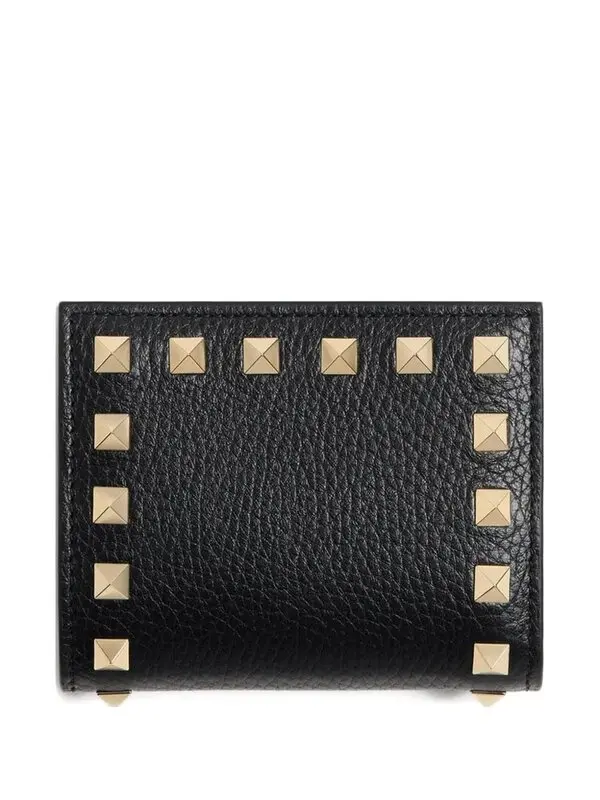 Valentino Garavani Rockstud Grainy Leather Flap Wallet - Black