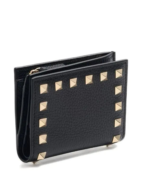 Valentino Garavani Rockstud Grainy Leather Flap Wallet - Black
