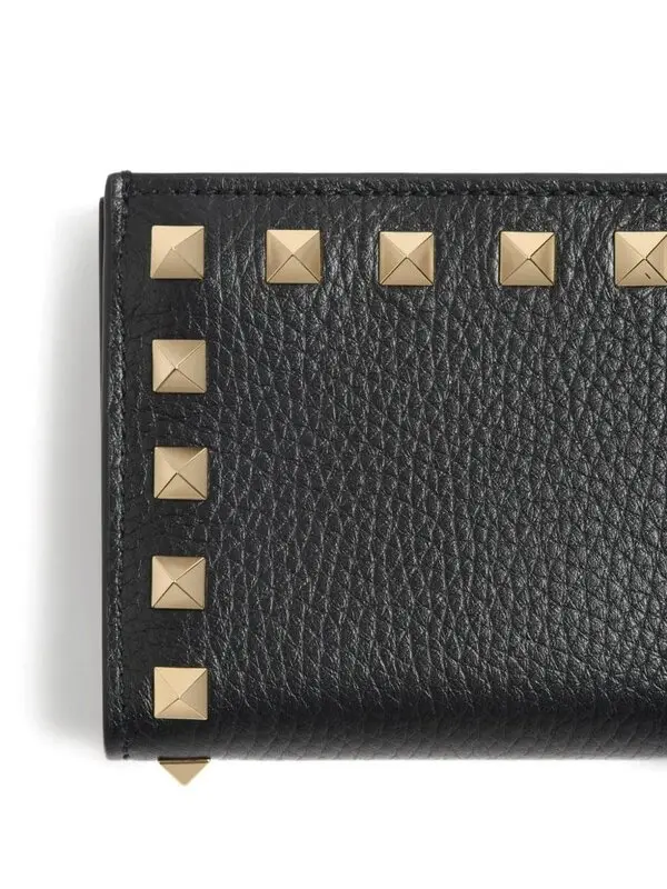 Valentino Garavani Rockstud Grainy Leather Flap Wallet - Black