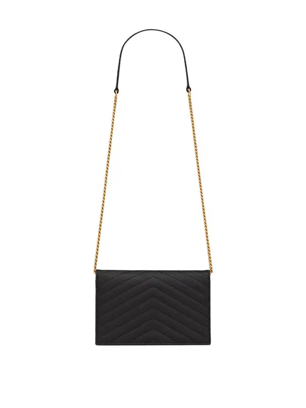 Saint Laurent Cassandre Envelope Chain Wallet In Grain De Poudre Leather - Black