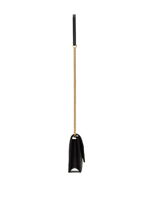 Saint Laurent Cassandre Envelope Chain Wallet In Grain De Poudre Leather - Black