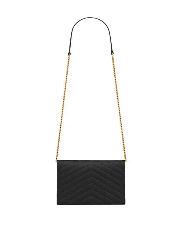 Saint Laurent Cassandre Envelope Chain Wallet In Grain De Poudre Leather - Black