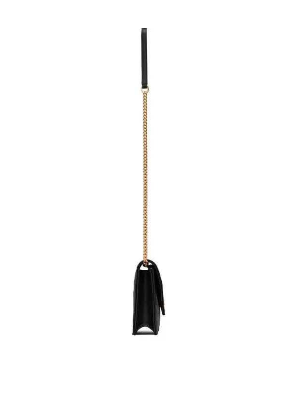 Saint Laurent Cassandre Envelope Chain Wallet In Grain De Poudre Leather - Black