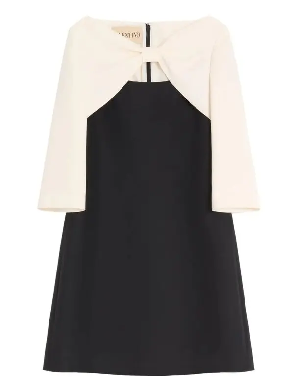 Valentino Garavani Crepe Couture Short Dress With Bow And Contrasting Sleeves - Black