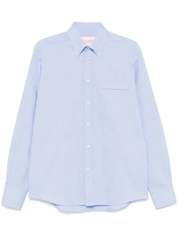 Valentino Garavani Cotton Oxford Shirt With Vlogo Embroidery - Blue