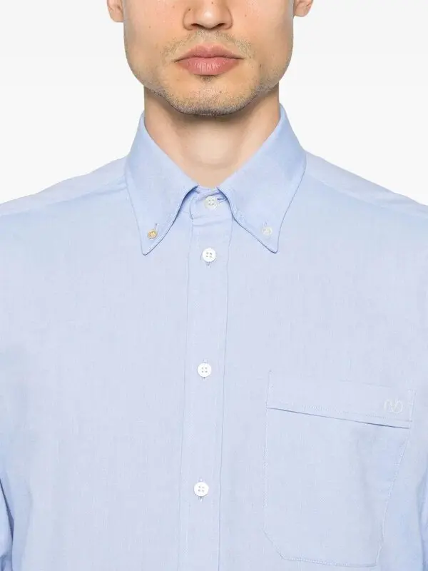Valentino Garavani Cotton Oxford Shirt With Vlogo Embroidery - Blue