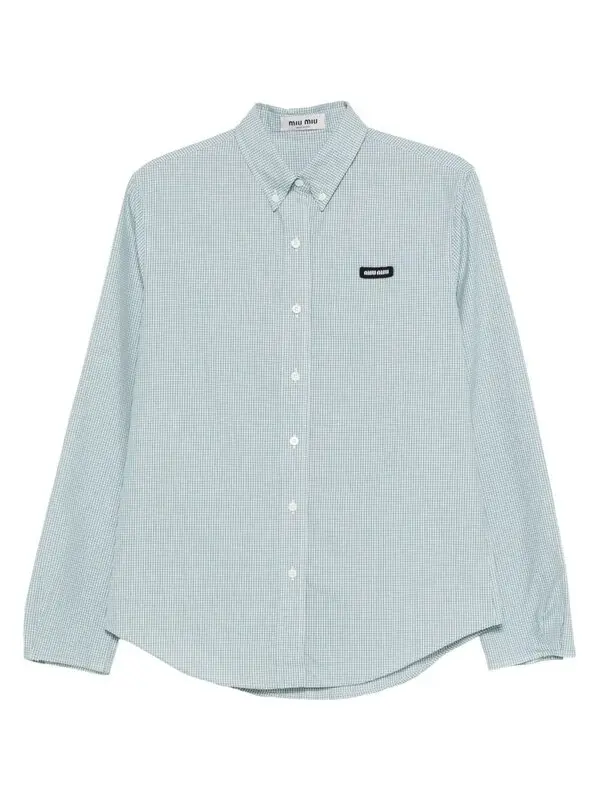 Miu Miu Check Pattern Poplin Shirt - Green