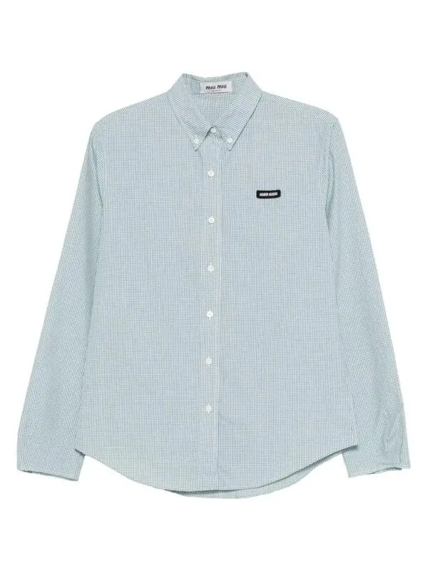 Miu Miu Check Pattern Poplin Shirt - Green