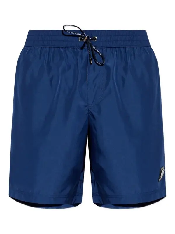 Dolce & Gabbana Boxer Da Mare Medio Con Placca Logata - Blue