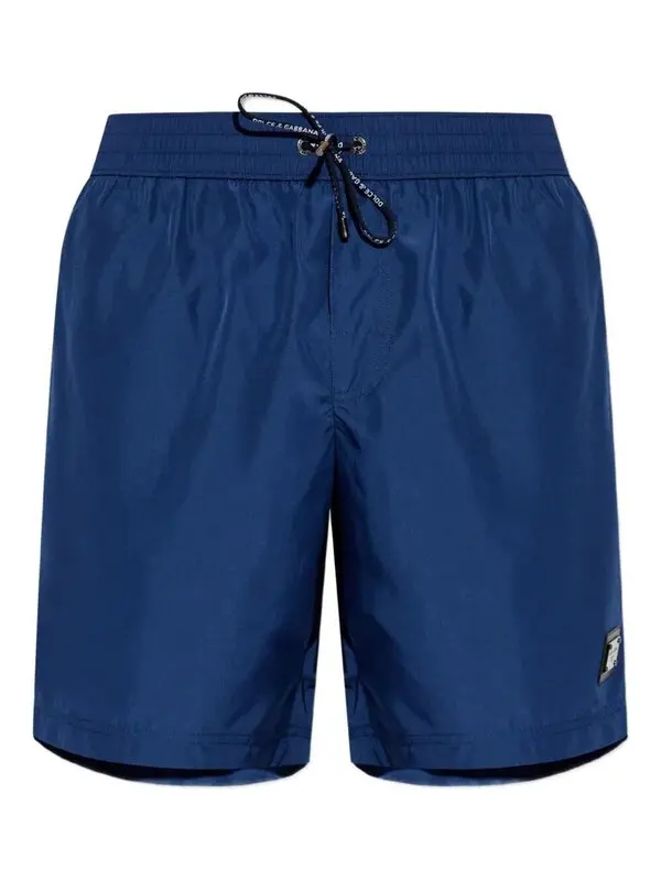 Dolce & Gabbana Boxer Da Mare Medio Con Placca Logata - Blue