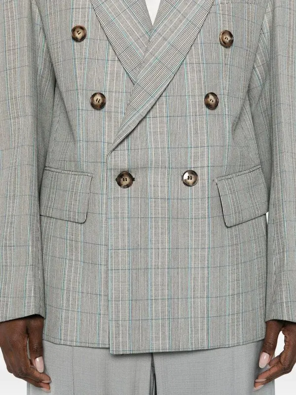 Victoria Beckham Check Wool Double-breasted Tailored Jacket - Gray