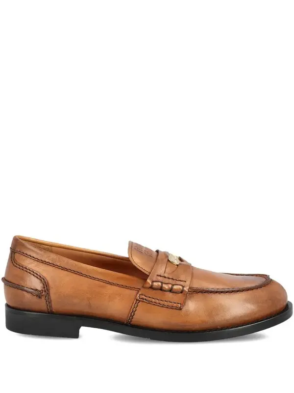 Miu Miu Vintage-effect Leather Penny Loafers - Brown