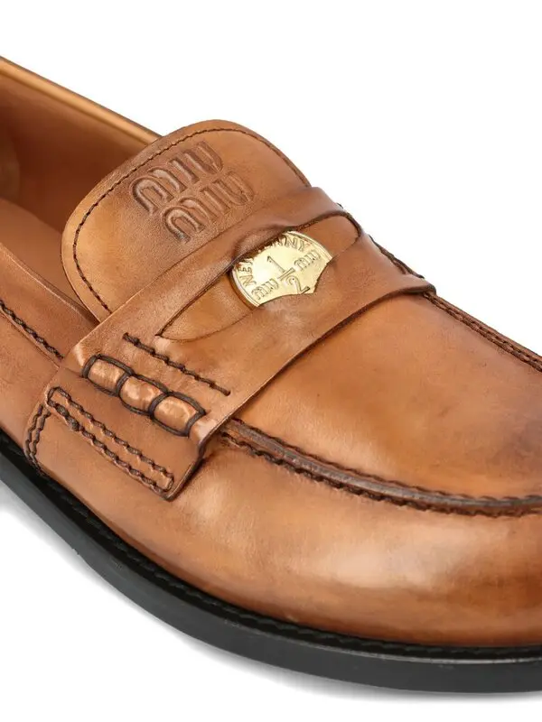 Miu Miu Vintage-effect Leather Penny Loafers