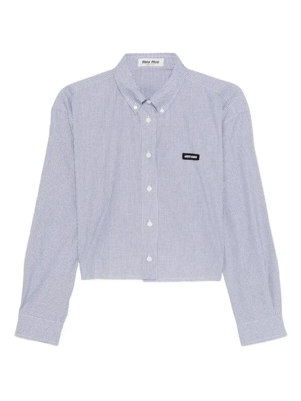 Miu Miu Check Pattern Cropped Poplin Shirt - Blue