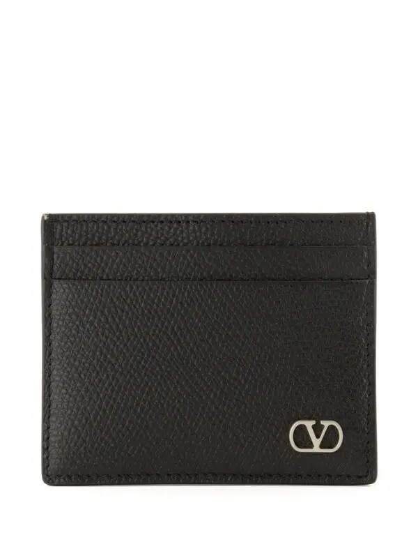 Valentino Garavani Vlogo Signature Garnet Calfskin Card Holder - Black