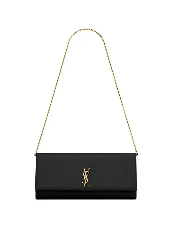 Saint Laurent Kate Clutch In Grain De Poudre Leather - Black