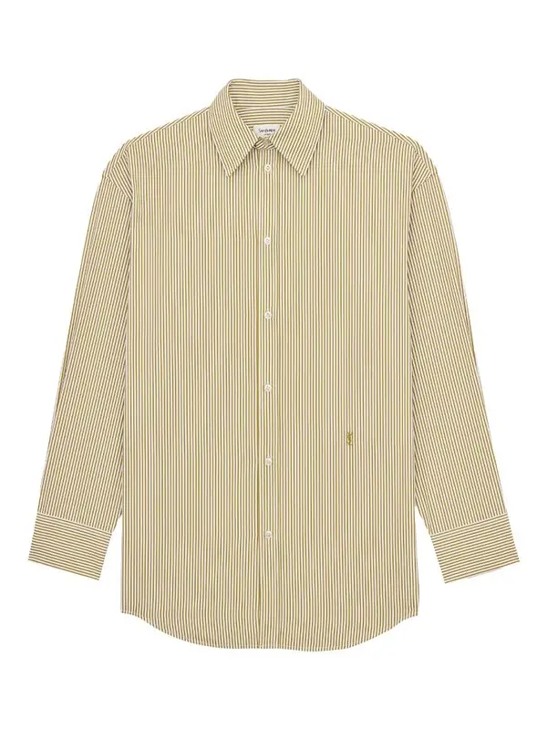 Saint Laurent Striped Cotton Poplin Cassandre Shirt - Green
