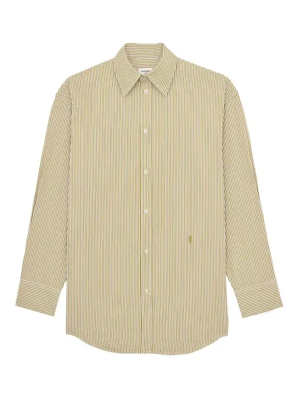 Saint Laurent Striped Cotton Poplin Cassandre Shirt - Green