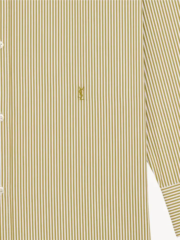 Saint Laurent Striped Cotton Poplin Cassandre Shirt - Green