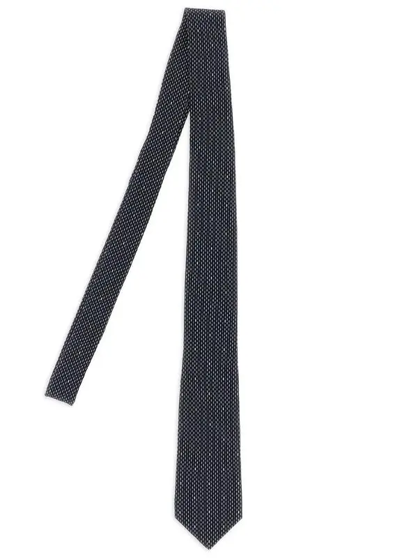 Saint Laurent Silk Crepe Dotted Neck Tie - Blue