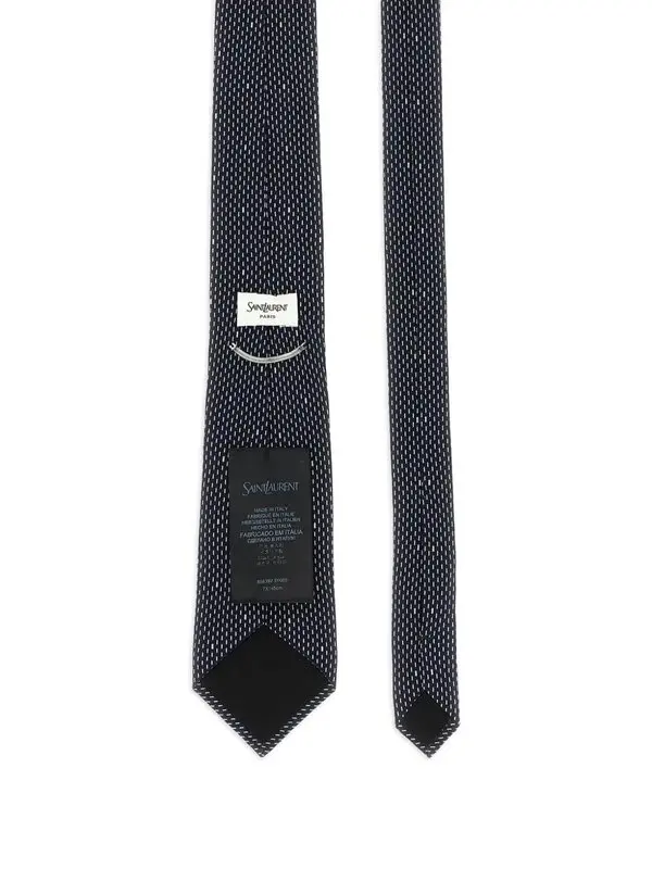 Saint Laurent Silk Crepe Dotted Neck Tie - Blue