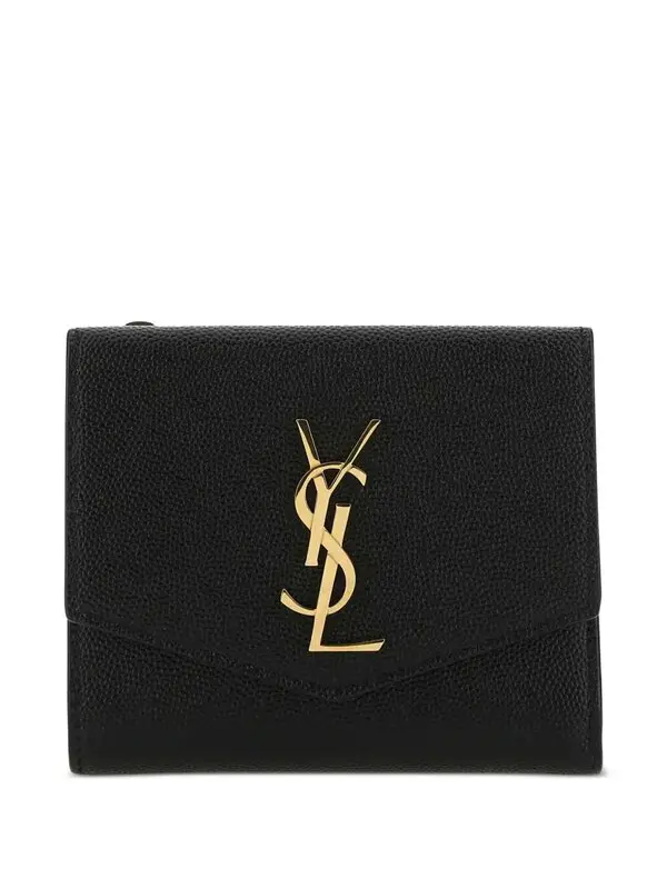 Saint Laurent Uptown Compact Wallet In Grain De Poudre Leather - Black