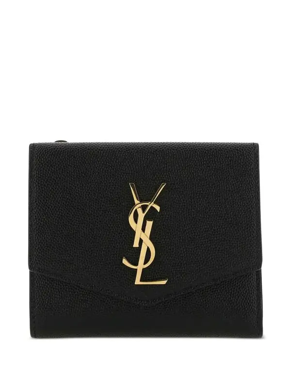 Saint Laurent Uptown Compact Wallet In Grain De Poudre Leather - Black