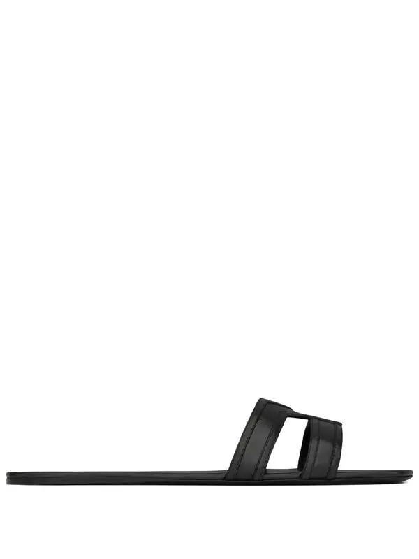 Saint Laurent Mabrouka Smooth Leather Slides - Black