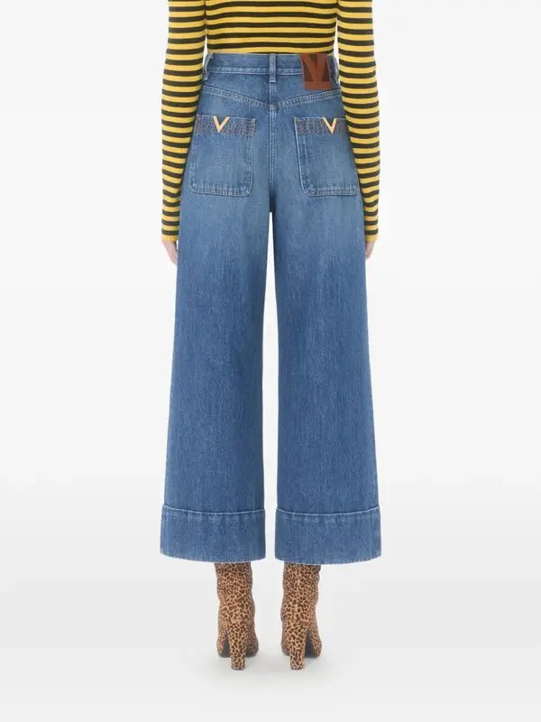 Valentino Garavani Wide Leg Denim Trousers - Blue