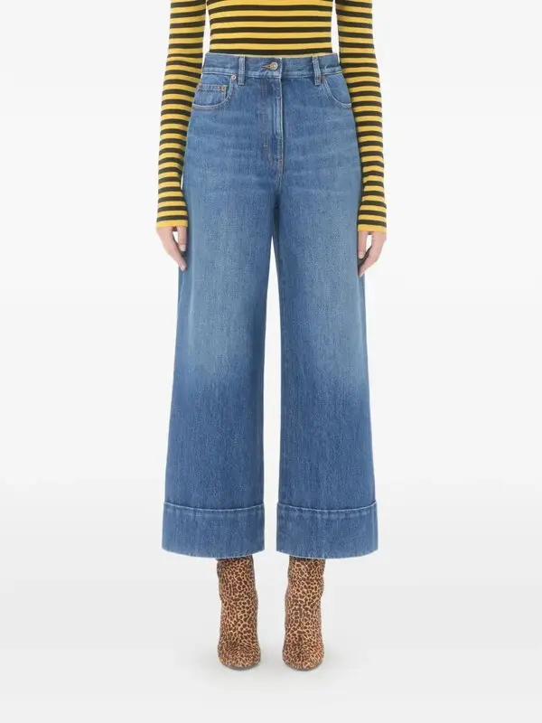 Valentino Garavani Wide Leg Denim Trousers - Blue