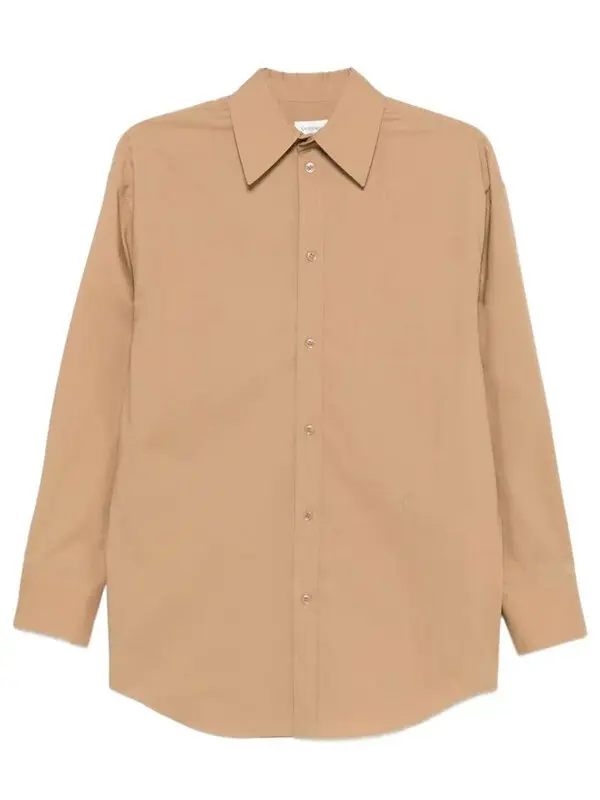 Saint Laurent Cotton Poplin Shirt With Cassandre Embroidery - Brown
